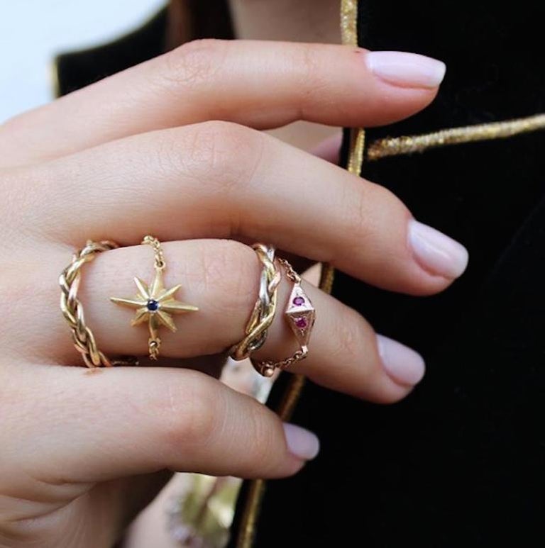 14 Karat Diamond Constellation North Star Chain Ring For Sale at 1stDibs