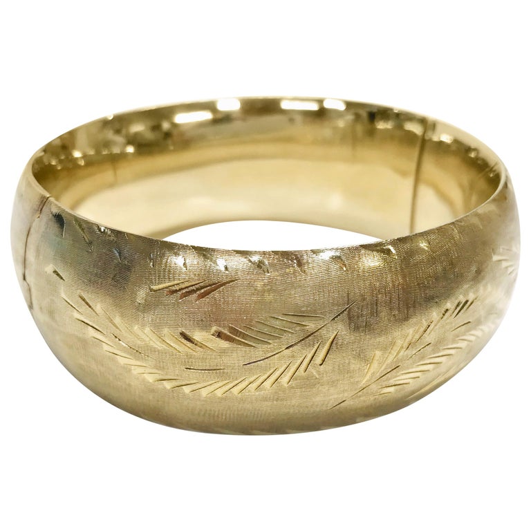 14 Karat Diamond-Cut Wide Bangle Bracelet For Sale at 1stDibs | wide gold bangle bracelet