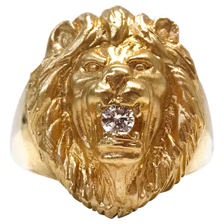 Yellow Gold Diamond Lion Ring at 1stDibs