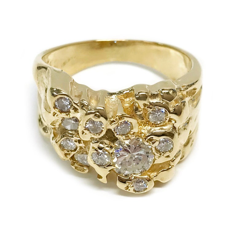 Yellow Gold Diamond Nugget Ring For Sale at 1stDibs