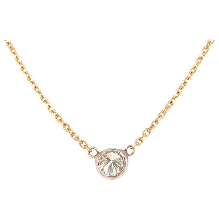 14 Karat Diamond Solitaire Pendant Two-Tone Gold For Sale at 1stDibs