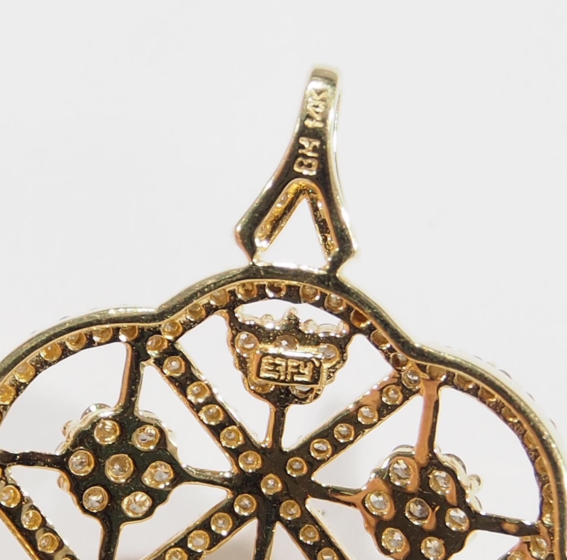 14 Karat Effy Diamond Pendant Yellow Gold 2.65 Carat at 1stDibs