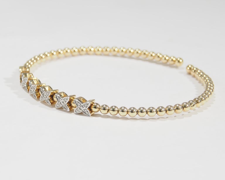 14 Karat Flexible Diamond Bangle Star Cluster Yellow Gold 0.10 Carat at ...