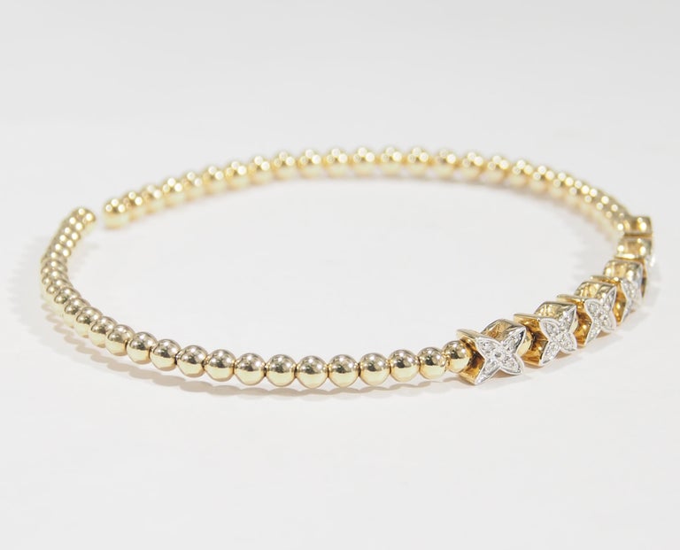 14 Karat Flexible Diamond Bangle Star Cluster Yellow Gold 0.10 Carat at ...