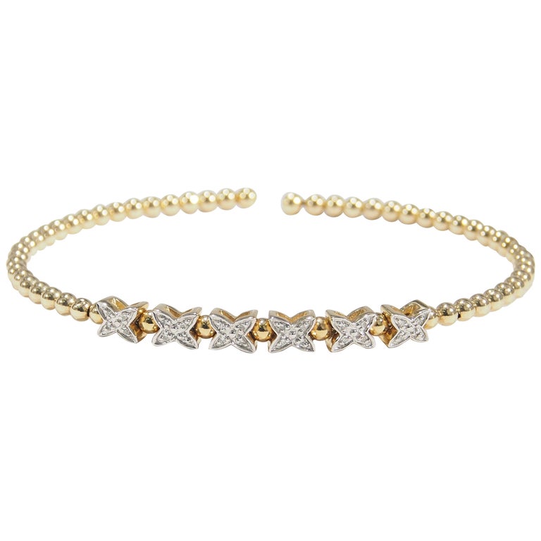 14 Karat Flexible Diamond Bangle Star Cluster Yellow Gold 0.10 Carat at ...