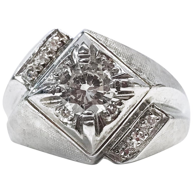 Wide Band White Gold Diamond Ring For Sale at 1stDibs
