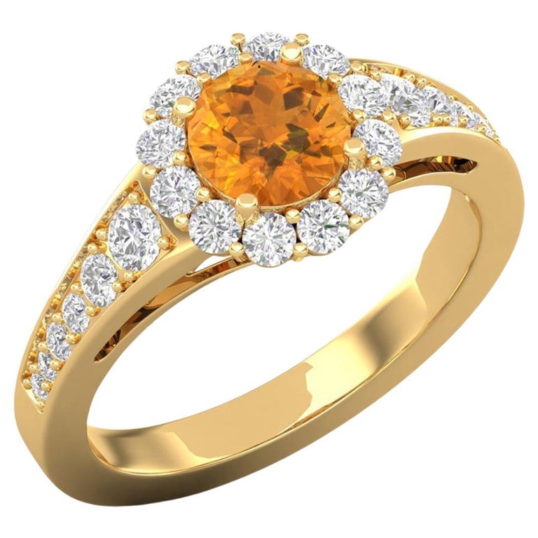 14 Karat Gold Citrine Ring / Round Diamond Ring / Solitaire Ring For ...
