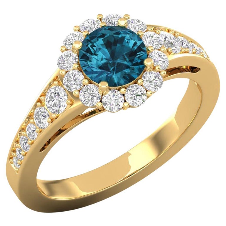 14 Karat Gold 5 MM Swiss Topaz Ring / 2.5 MM Round Diamond Ring ...