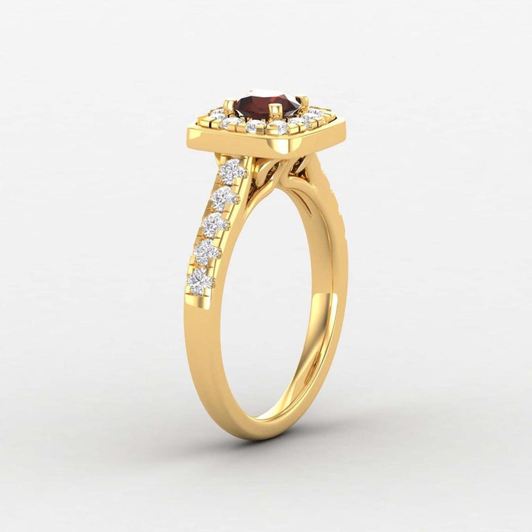 14 Karat Gold 5MM Round Garnet Ring / 2 MM Round Diamond Ring ...
