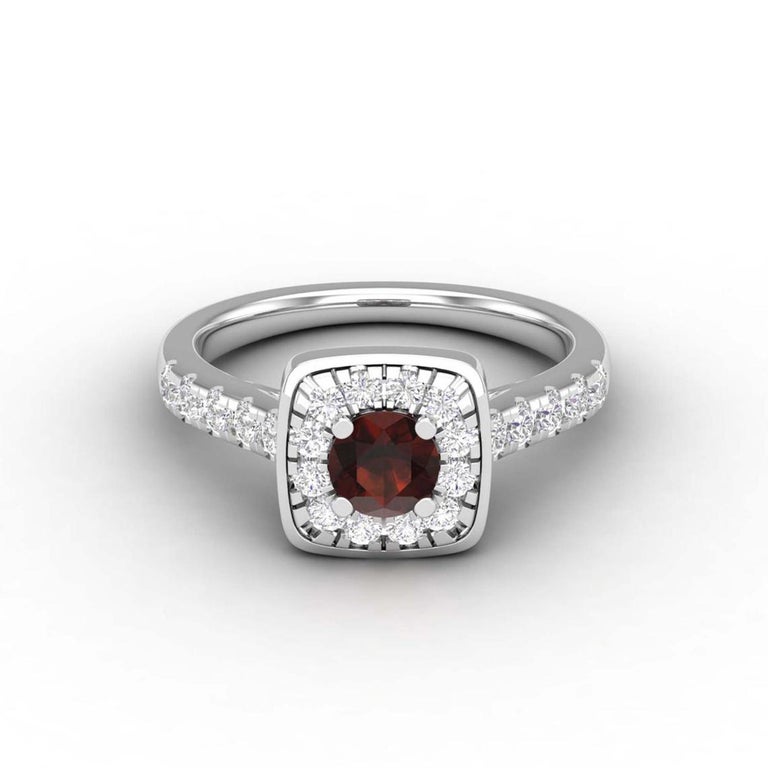 14 Karat Gold 5MM Round Garnet Ring / 2 MM Round Diamond Ring ...