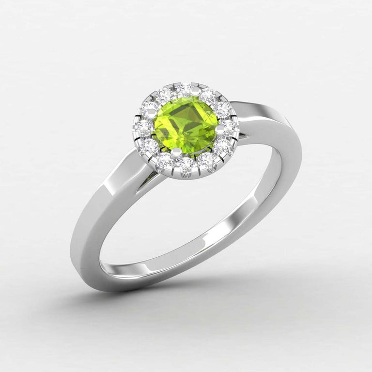 14 Karat Gold 5MM Round Peridot Ring / 1.5MM Round Diamond Ring ...