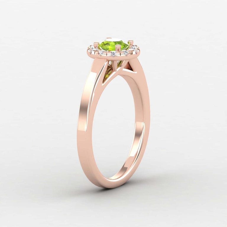 14 Karat Gold 5MM Round Peridot Ring / 1.5MM Round Diamond Ring ...
