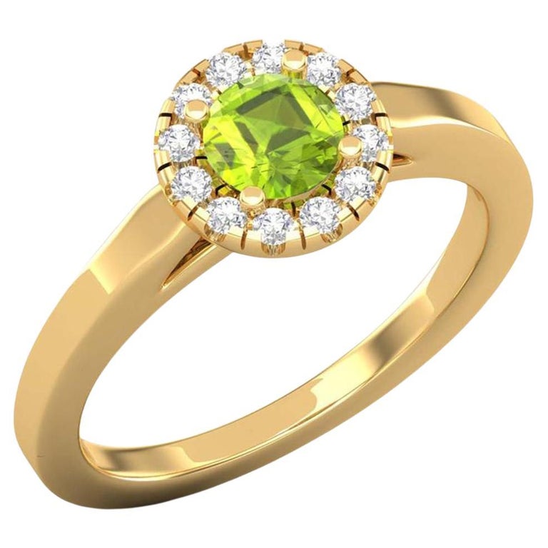 14 Karat Gold 5MM Round Peridot Ring / 1.5MM Round Diamond Ring ...
