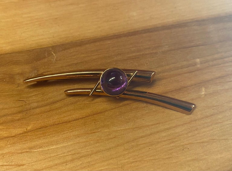 14 Karat Gold and Amethyst Brooch Salovaara Turku Finland For Sale at ...