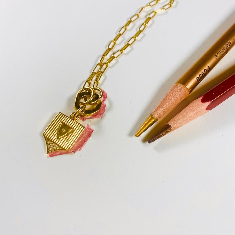 14 Karat Gold and Diamond Ribbed Shield on Link Chain with Charm Holder ...