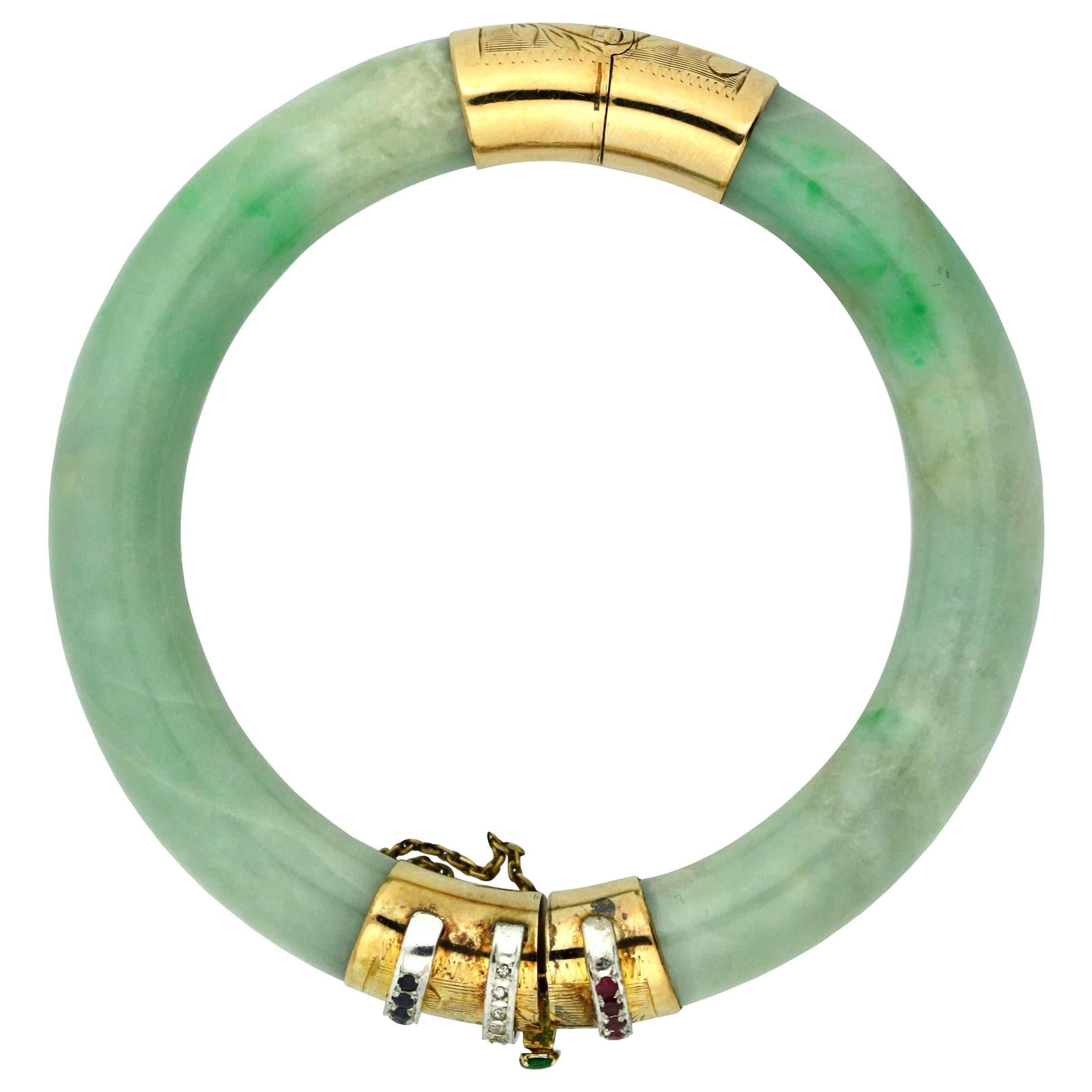 14 Karat Gold and Jade Bangle at 1stDibs | jade bracelet with gold ...