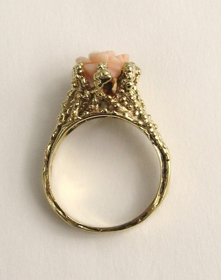 14 Karat Gold Angel Coral Ring Rose Flower Ring For Sale at 1stDibs