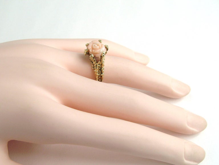 14 Karat Gold Angel Coral Ring Rose Flower Ring For Sale at 1stDibs