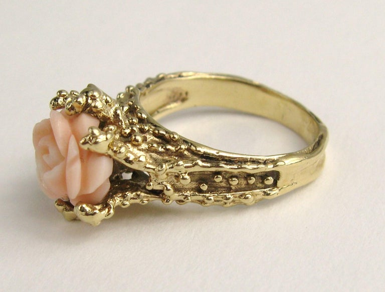 14 Karat Gold Angel Coral Ring Rose Flower Ring For Sale at 1stDibs