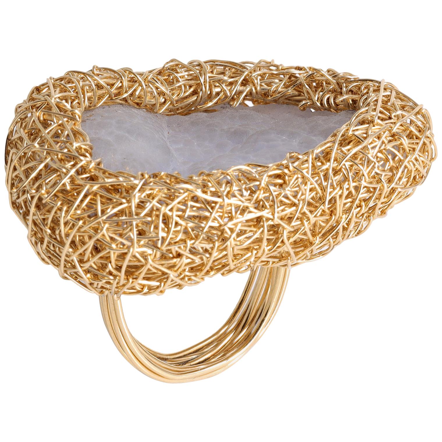 Raw Chrysoprase in Gold Woven Statement Cocktail Ring by Sheila Westera ...