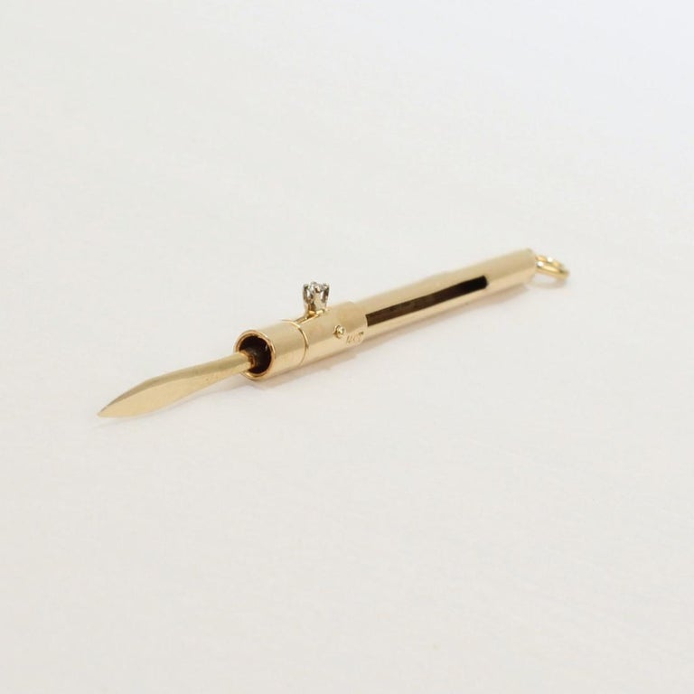 14 Karat Gold and Diamond Retractable Tooth Pick at 1stDibs | gold ...