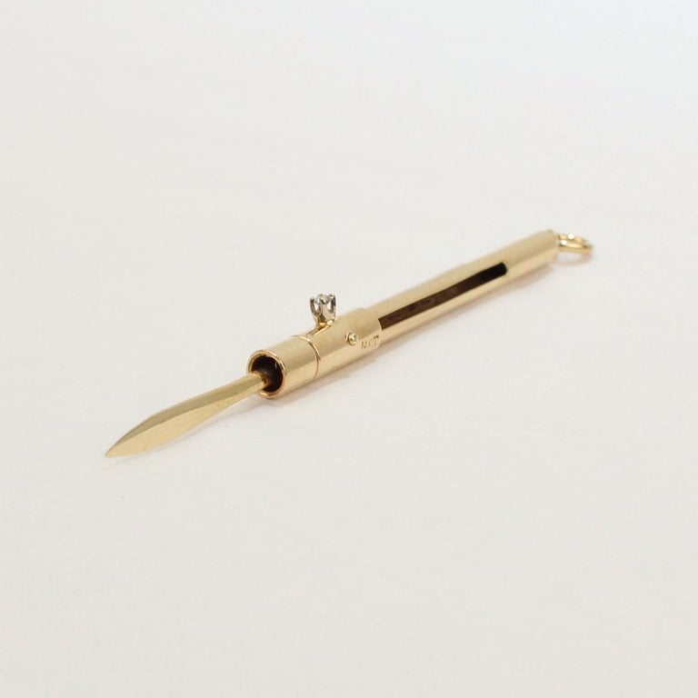 14 Karat Gold and Diamond Retractable Tooth Pick at 1stDibs | gold ...