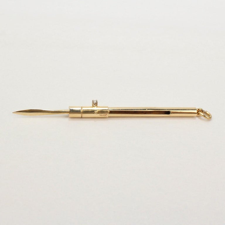 14 Karat Gold and Diamond Retractable Tooth Pick at 1stDibs | gold ...