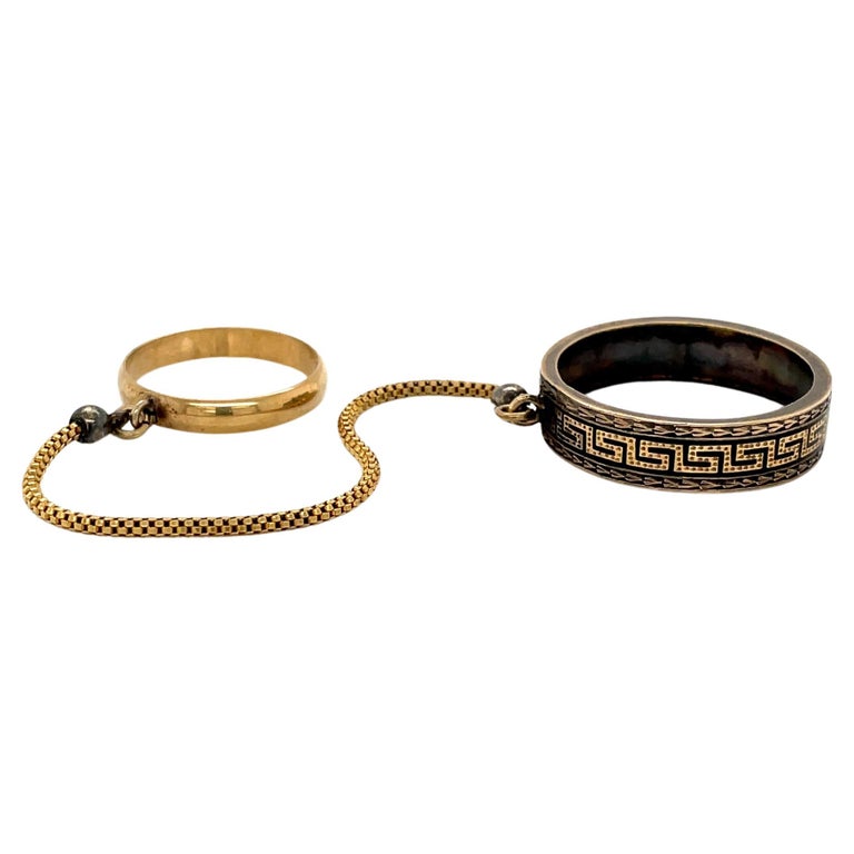 14 Karat Gold Double Handcuff Band Ring Set For Sale at 1stDibs
