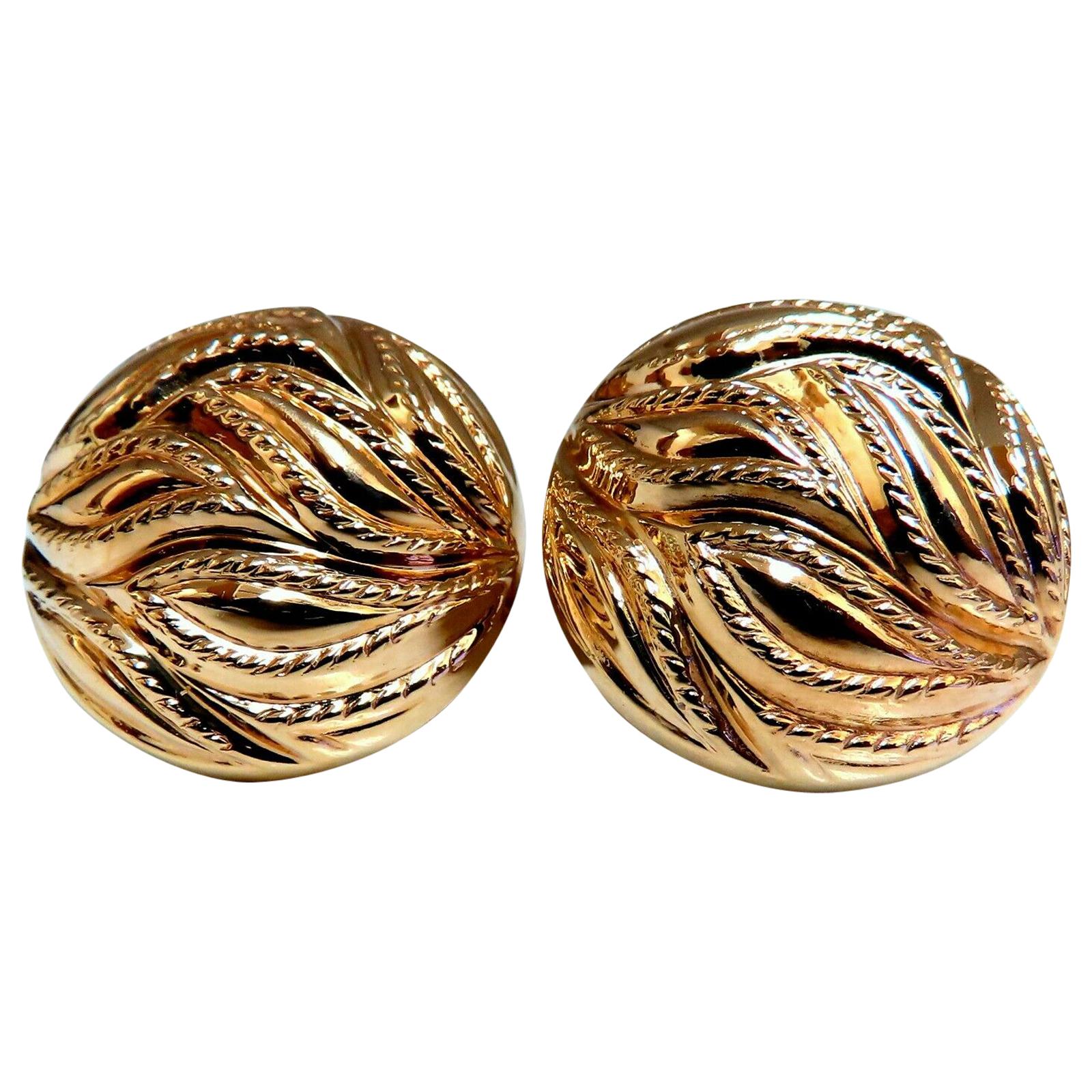 Oval 18 Karat Yellow Gold Textured Dome Button Clip Earrings For Sale ...
