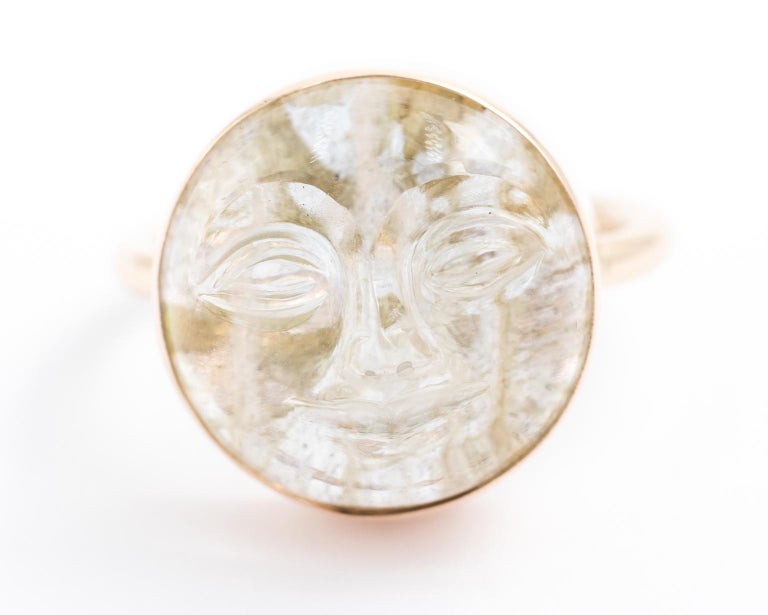 14 Karat Gold Labradorite Hand Carved Moon Face Ring For Sale at ...