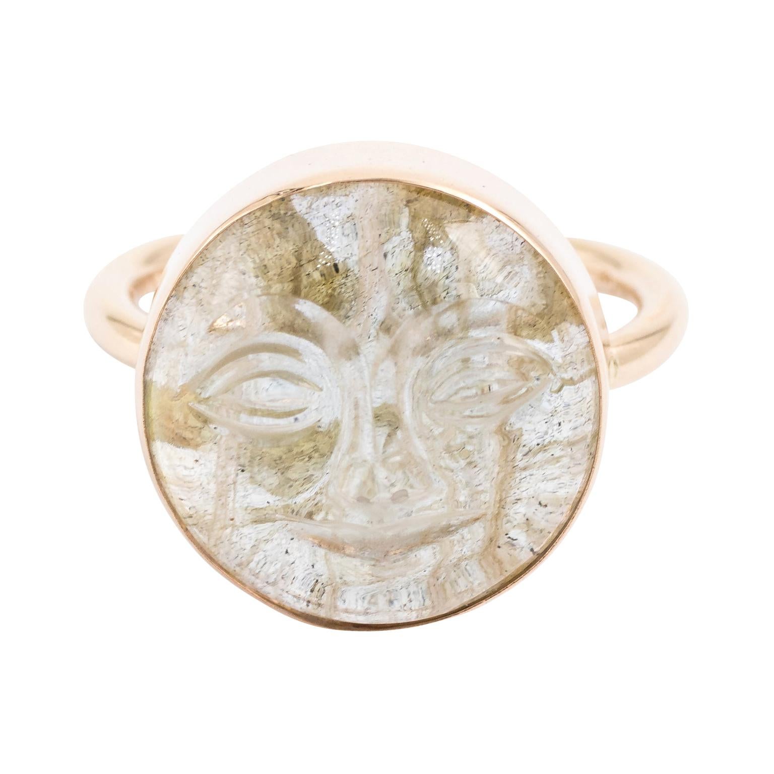 14 Karat Gold Labradorite Hand Carved Moon Face Ring For Sale at ...