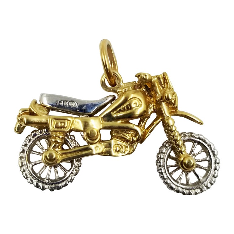 14 Karat Gold Motorcycle Pendant Charm at 1stDibs