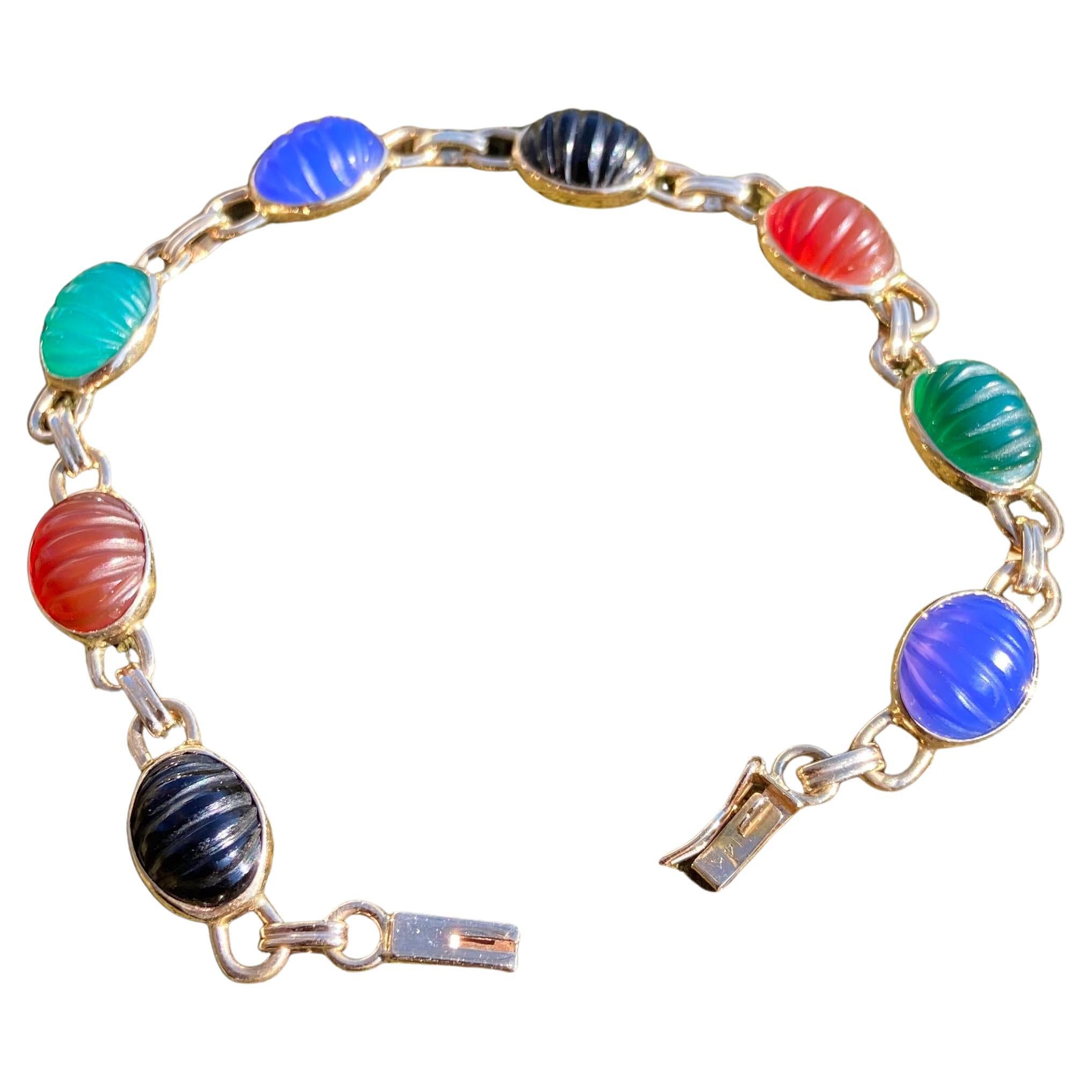 Carved Hard Stone Scarab Bracelet at 1stDibs