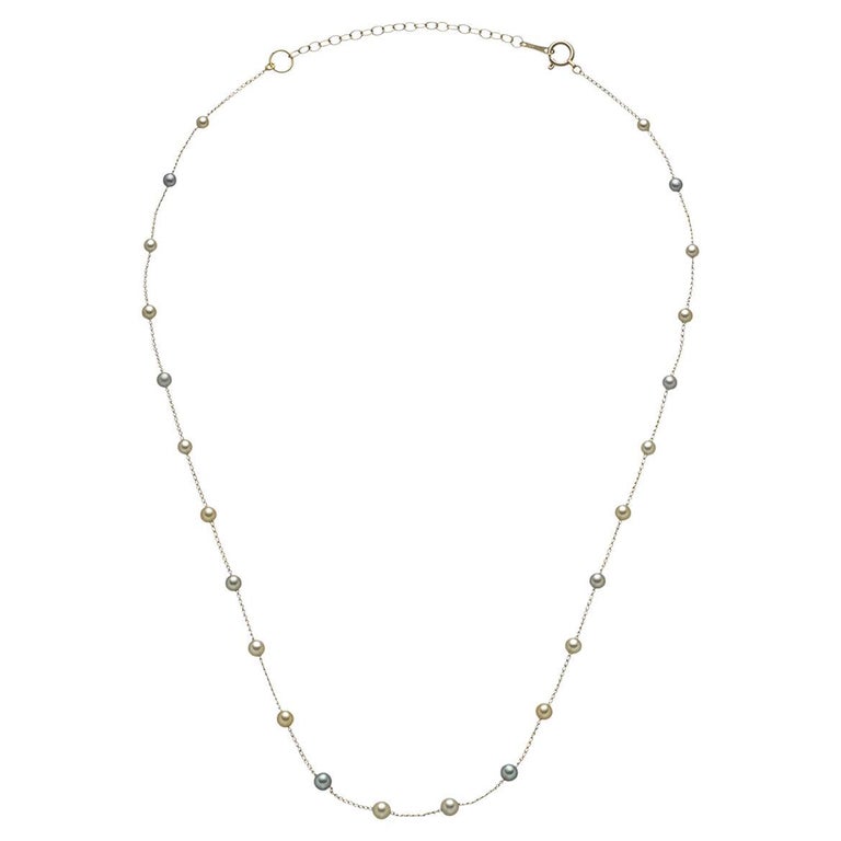 14 Karat Gold Multicolor Akoya Perlen Perle dünne Kette Layer Dainty ...