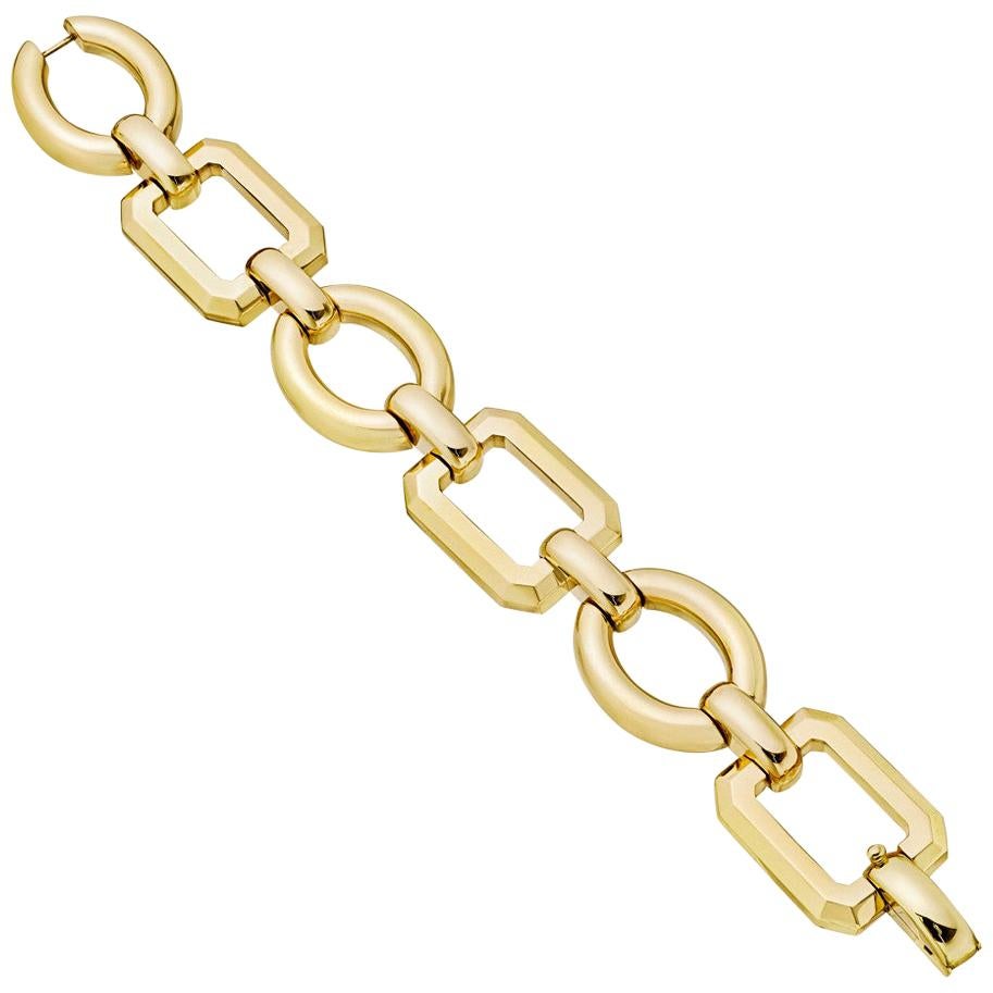 14 Karat Gold Oval and Rectangular Link Bracelet at 1stDibs