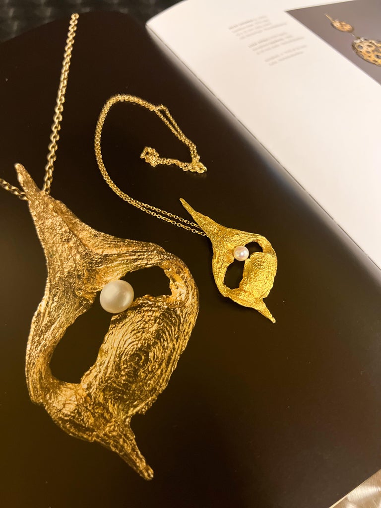 14 Karat Gold Pearl Pendant Helky Juvonen Design Finland Lapland Magic ...