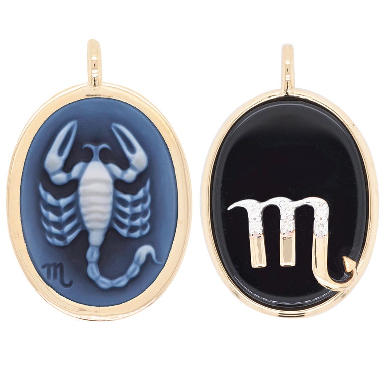 14 Karat Gold Reversible Scorpio Carving Cameo Zodiac Diamond Pendant ...