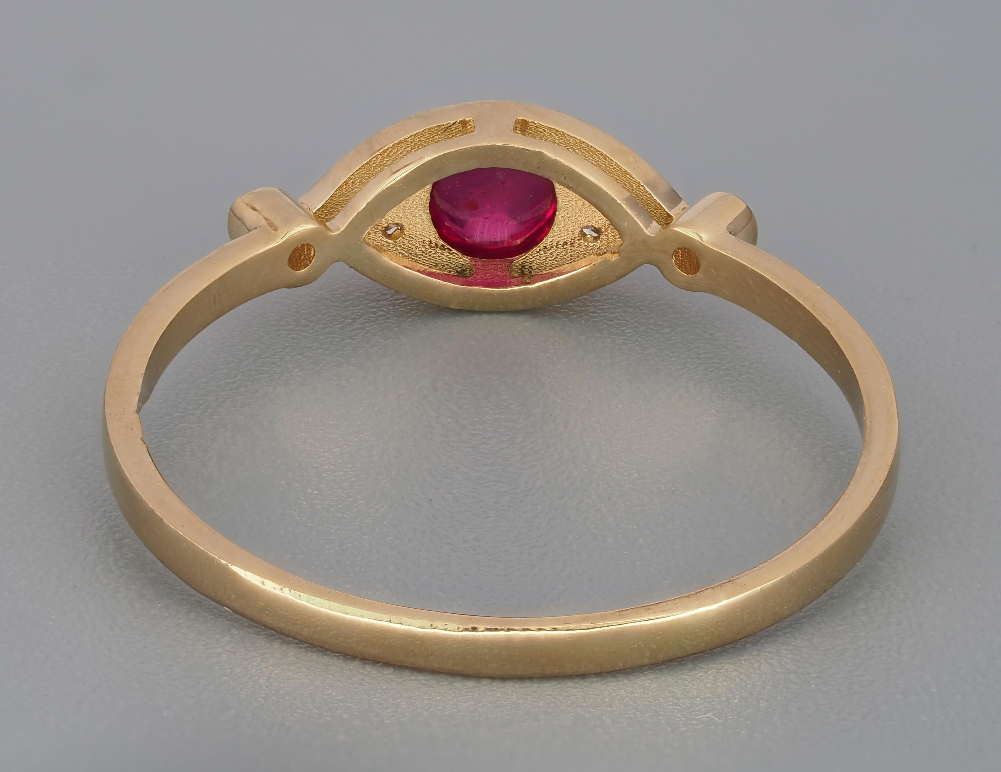 14 Karat Gold Ring with Ruby and Diamonds, "Evel Eye" Gold Ring For ...
