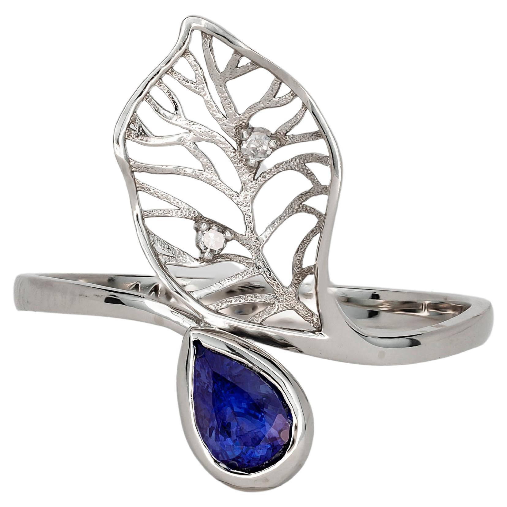 Customizable 14 Karat Gold Tulip Flower Ring with Sapphire and Diamond ...