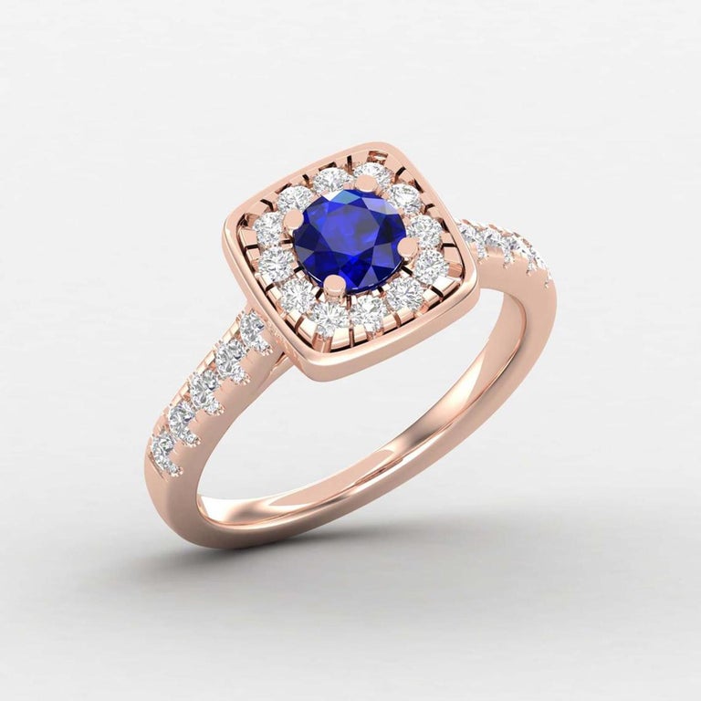 14 Karat Gold Round 5 MM Blue Sapphire Ring / 2 MM Diamond Ring ...