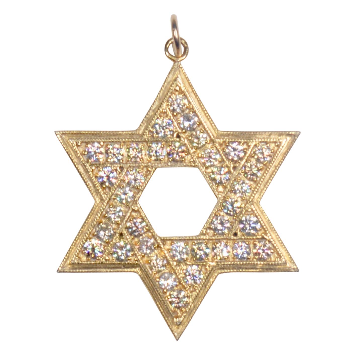 14 Karat Gold Star of David and Diamond 2.86 Carat Pendant For Sale at ...