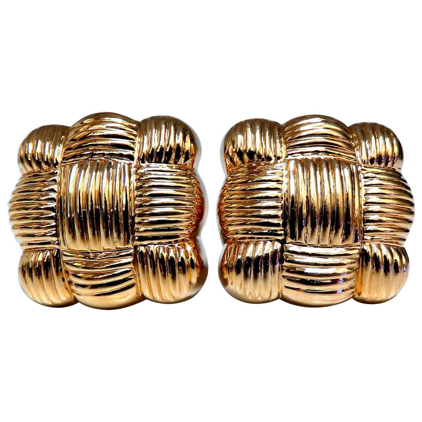 14 Karat Gold Slant Row Clip Earrings For Sale at 1stDibs