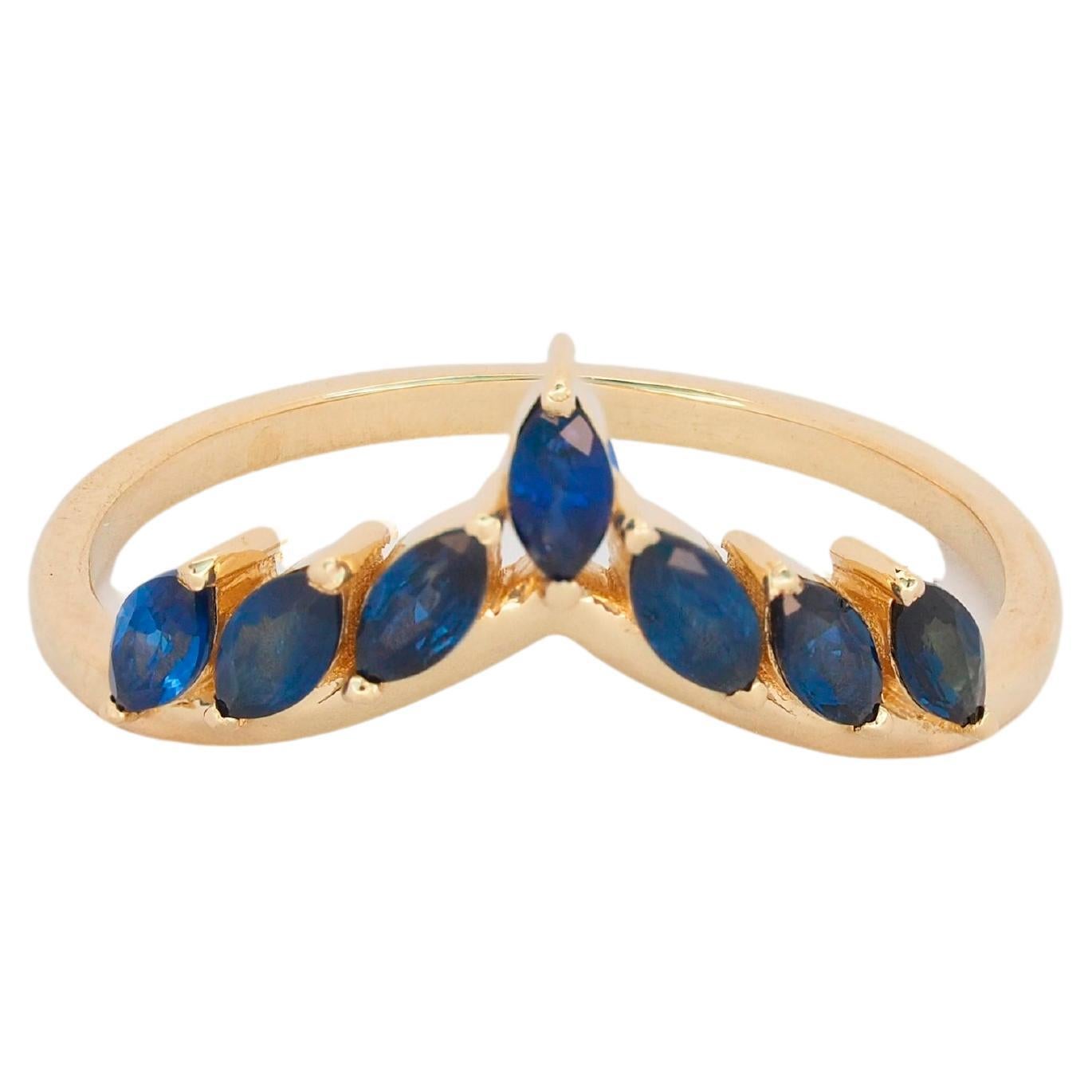 Customizable 14 karat gold ring with genuine sapphires and tanzanites ...