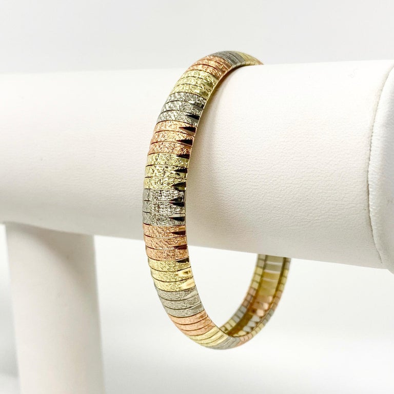 14 Karat Gold Tri Tone Omega Link Milor Chain Bracelet For Sale at 1stDibs