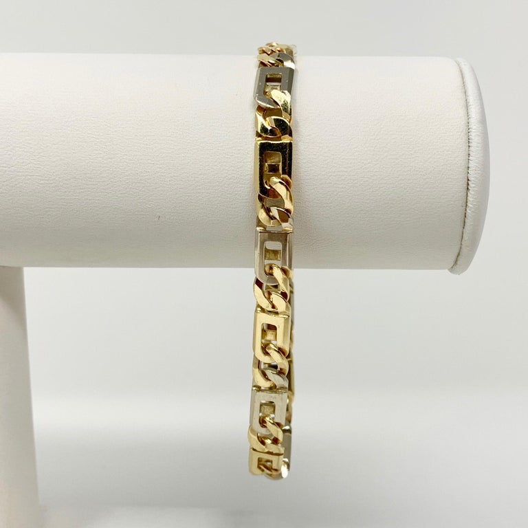 14 Karat Gold Two-Tone Figarucci Link Chain Bracelet For Sale at 1stDibs