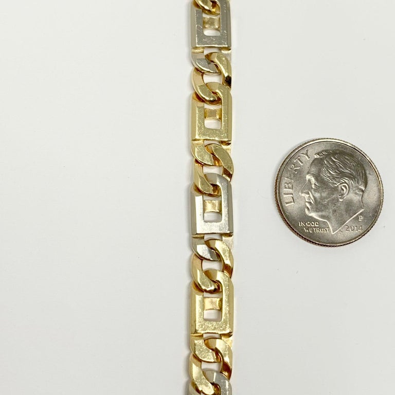 14 Karat Gold Two-Tone Figarucci Link Chain Bracelet For Sale at 1stDibs
