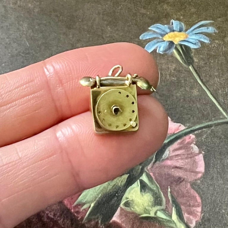 Mid-Century 14 Karat Gold Telephone Charm Pendant For Sale at 1stDibs