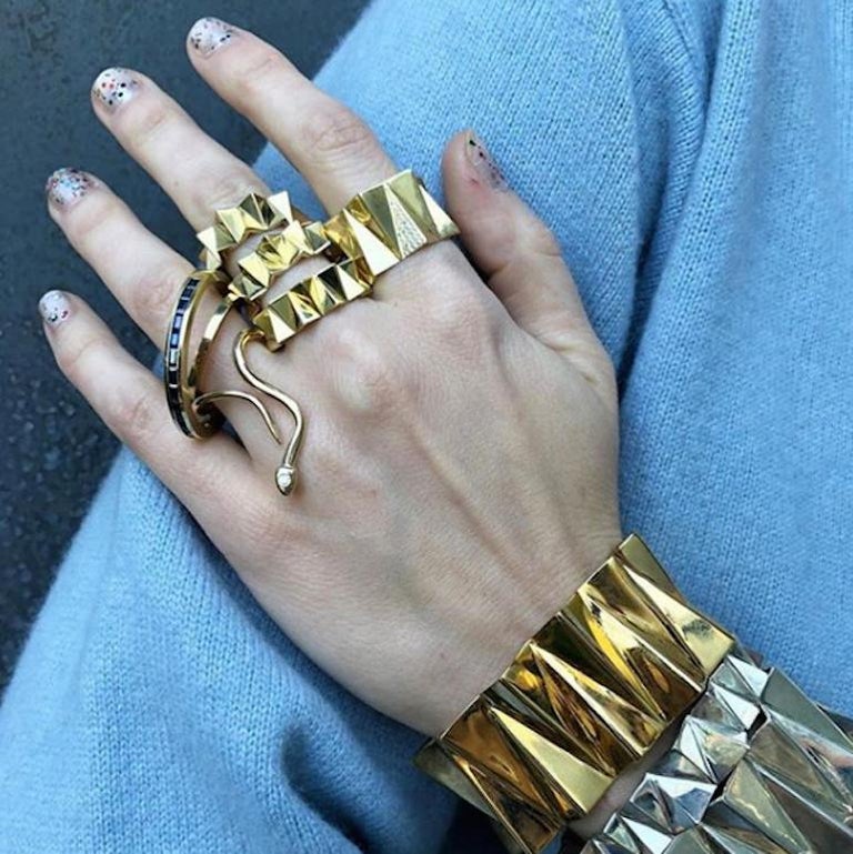 14 Karat Gold Wide Folded Triangles Cuff For Sale at 1stDibs