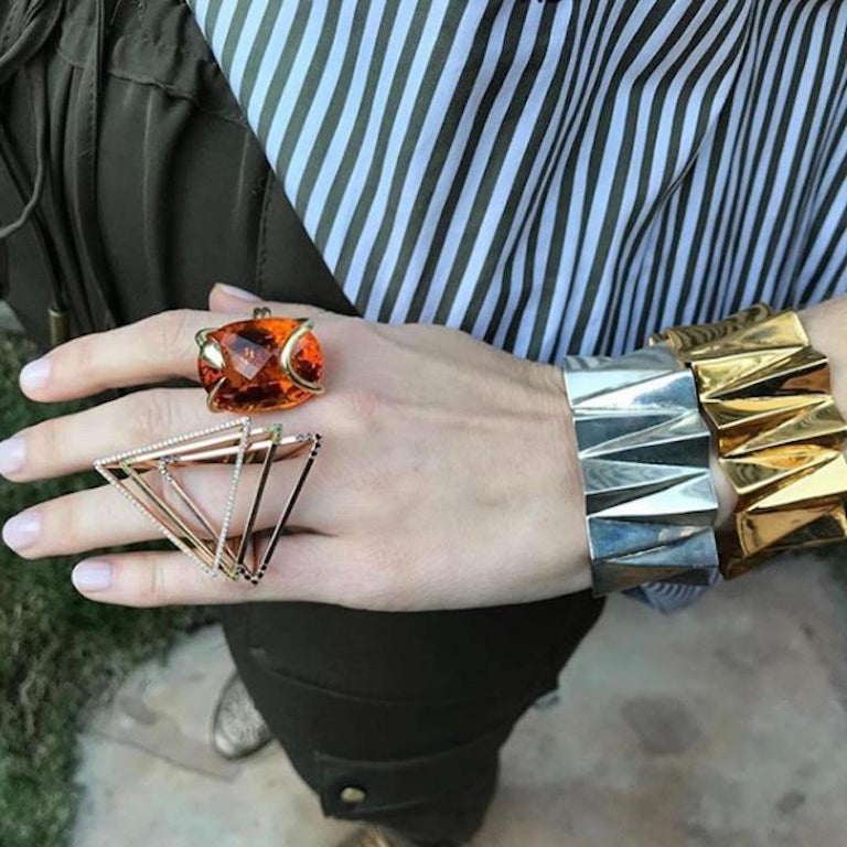 14 Karat Gold Wide Folded Triangles Cuff For Sale at 1stDibs