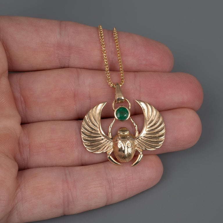 14 Karat Gold Winged Scarab Beetle Pendant Necklace Natural Certified ...